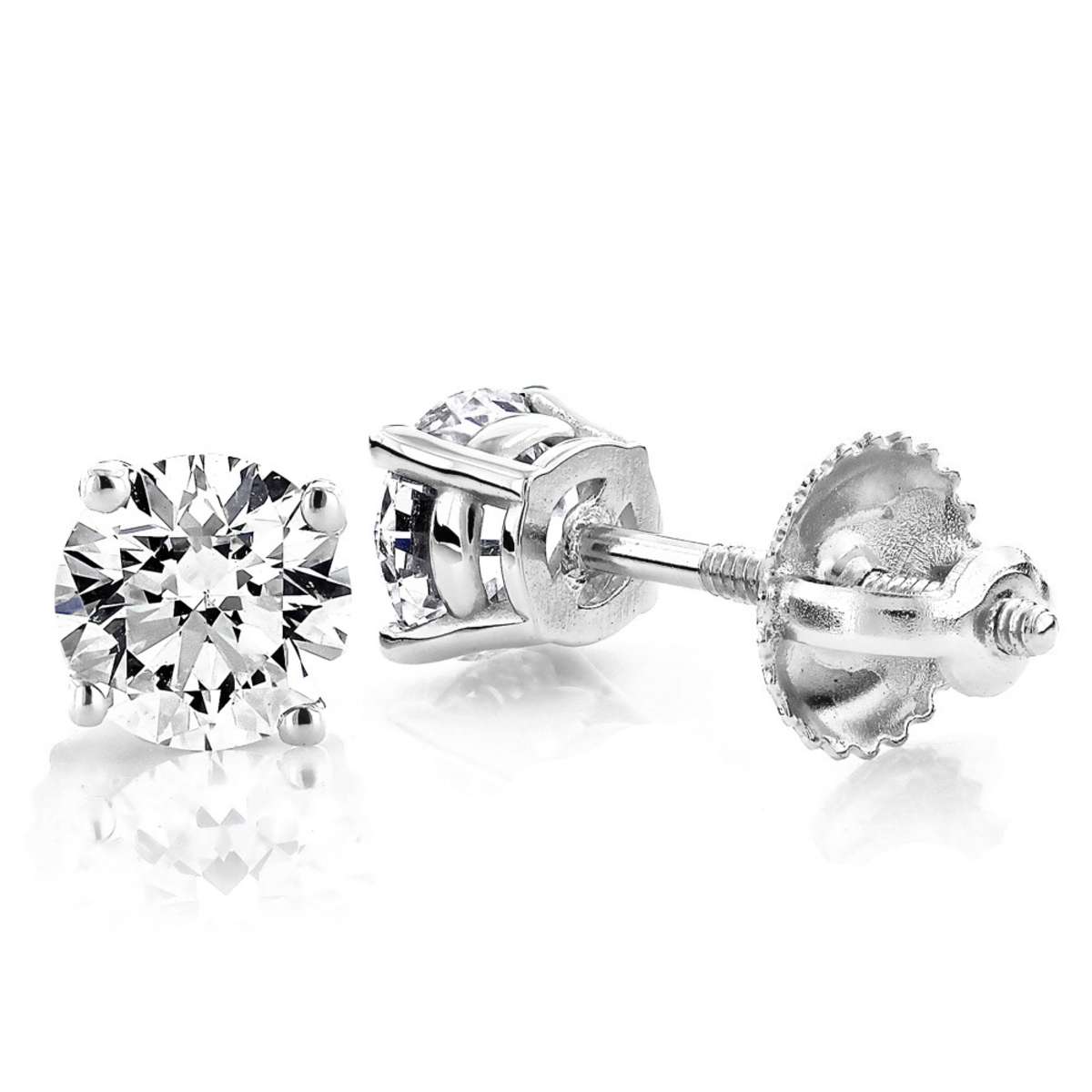 1 Carat Diamond Stud Earrings wtih Round Diamonds 14K White Gold 004580