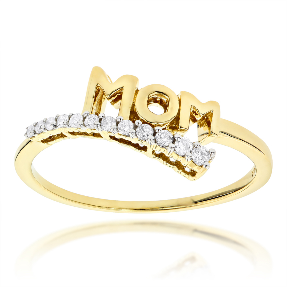 14K Yellow Gold Diamond Mom Ring 0.13ct 406494