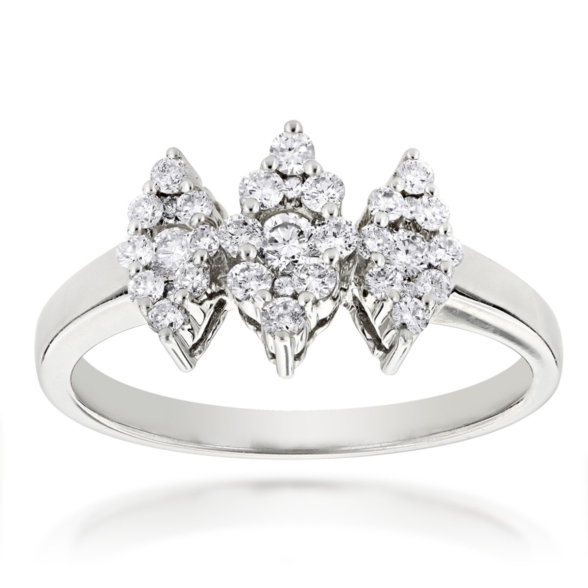 14K White Gold Ladies Cluster Diamond Ring 0.63ct Three Stone Ring ...