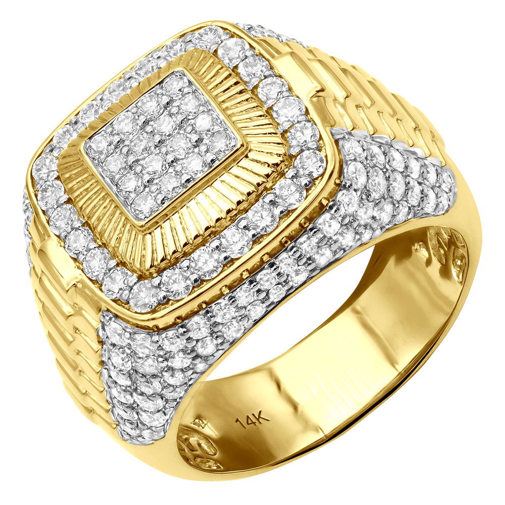 14K White/Yellow Gold Men's Rolex Style Diamond Statement Pinky Ring 2 ...