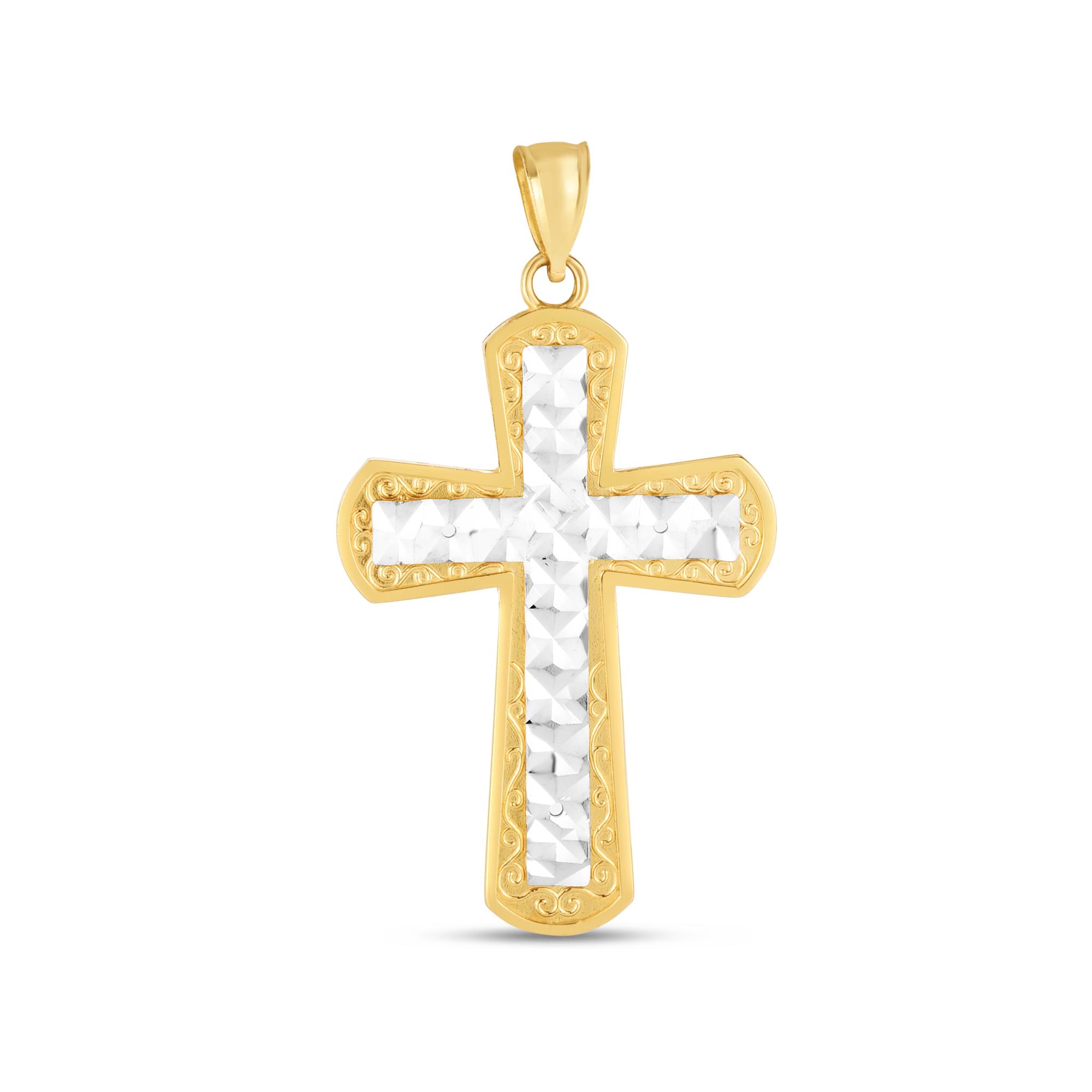 14K White/Yellow Gold Patterned Two-tone Cross Pendant for Men and ...