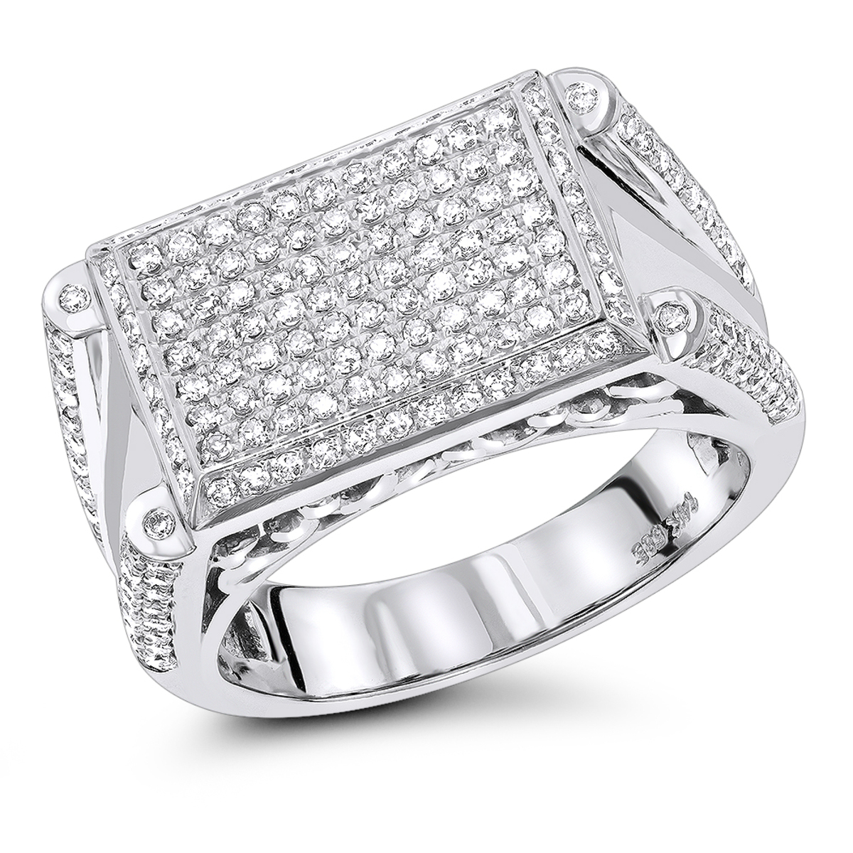 14K White Gold Mens Designer Diamond Ring 1.10ct 890192