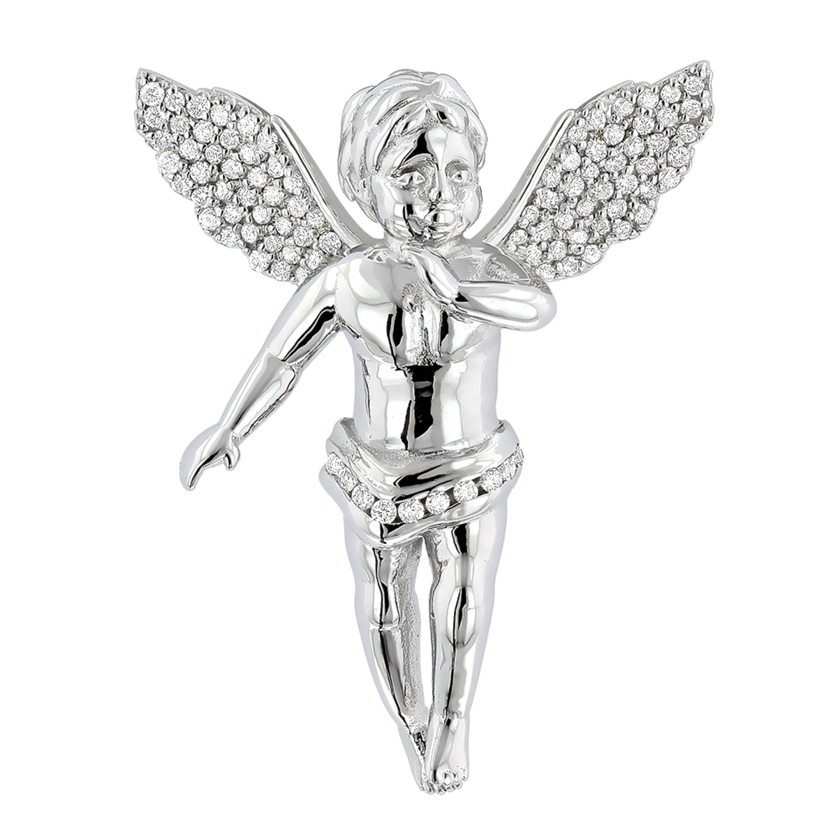 14K White Gold Mini Diamond Angel Pendant 0.7ct Small Baby Angel Charm ...