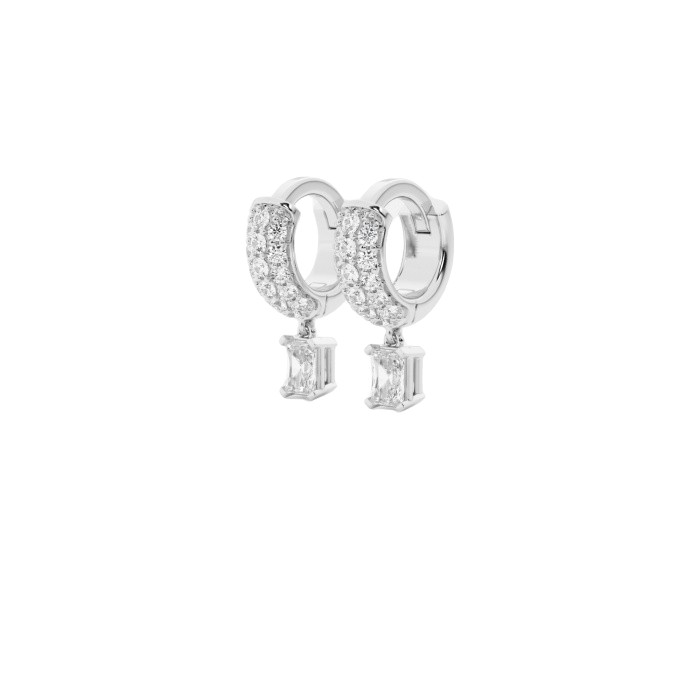 14K White Gold Round and Radiant Lab-Grown Diamond Hoop Earrings | Pave and Prong Setting | VS ...