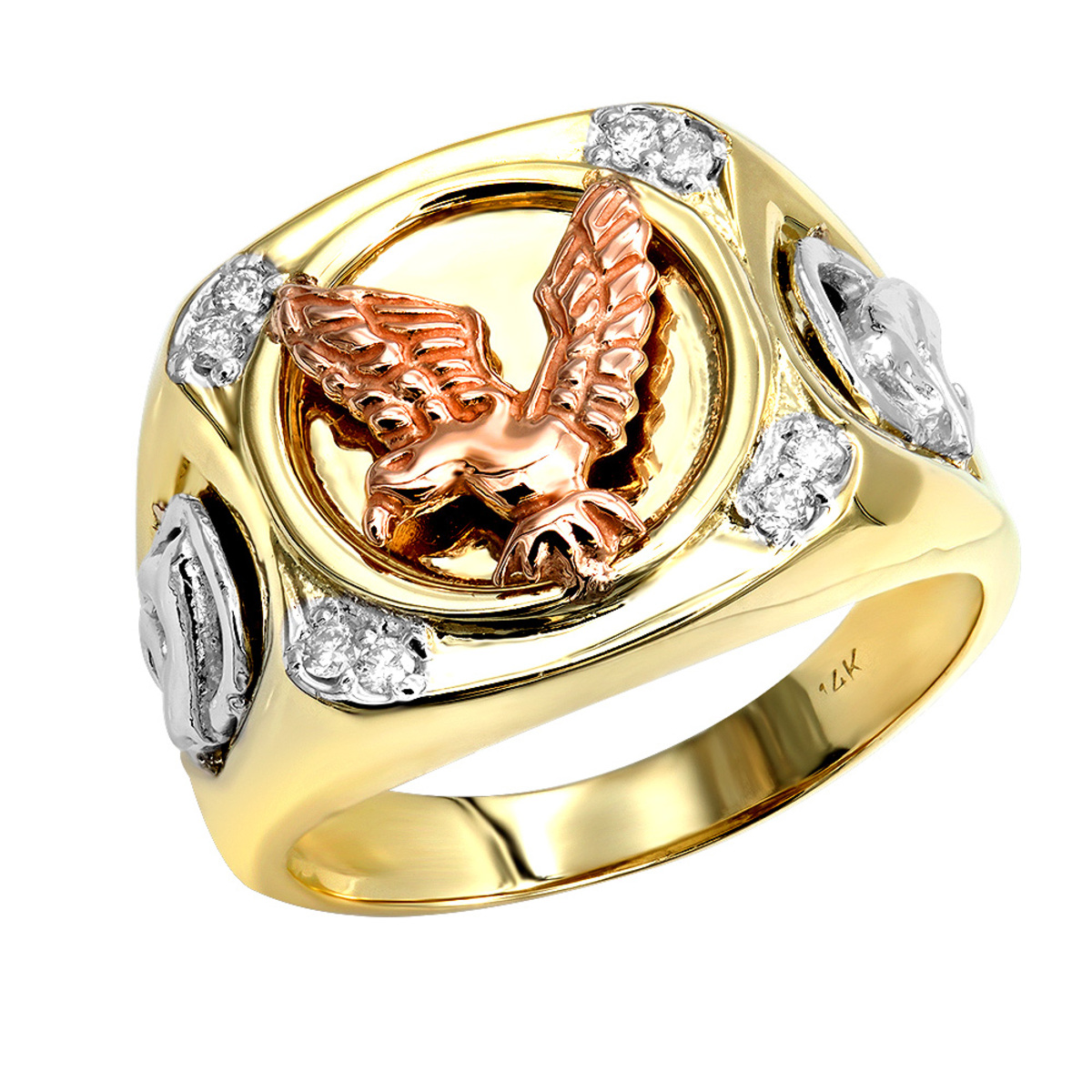 14K Yellow Gold Diamond Mens Eagle Ring 0.10 004866