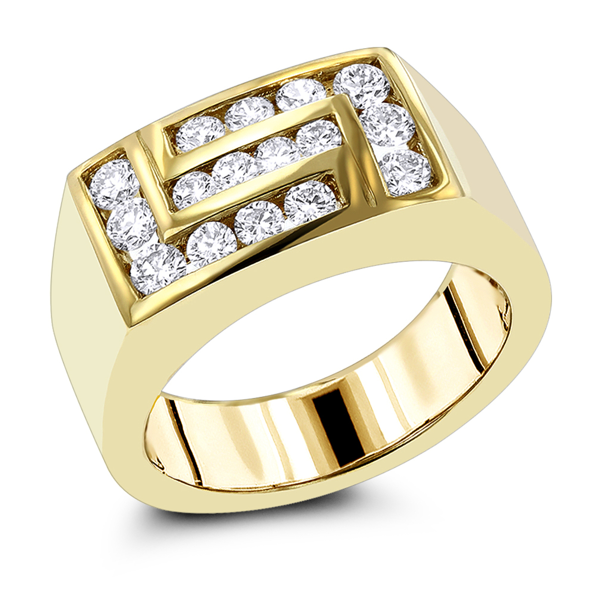 18K Yellow Gold Mens Diamond Ring 1ct by Luxurman 013847