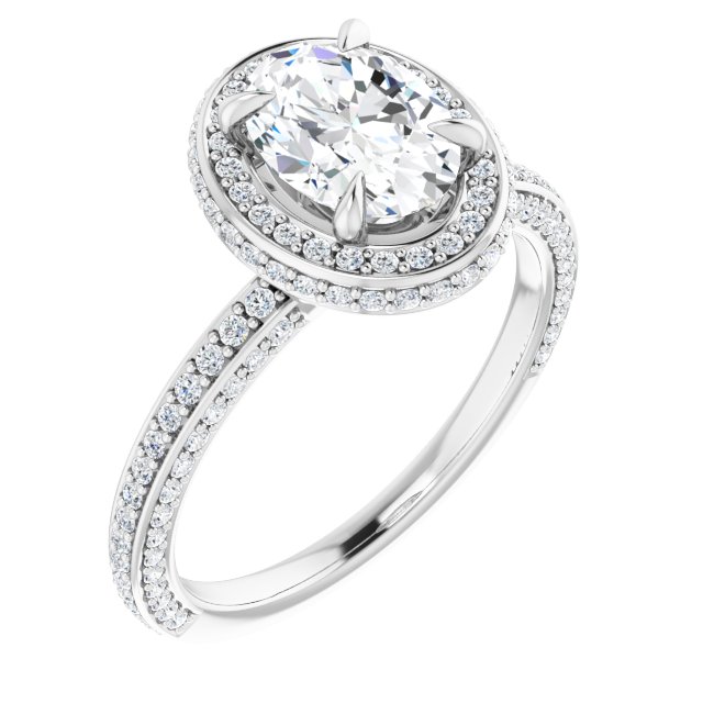 Allison 1 Carat Oval Diamond Halo-Style Engagement Ring 14K White Gold , Pinpoint ST069DNO - ItsHot