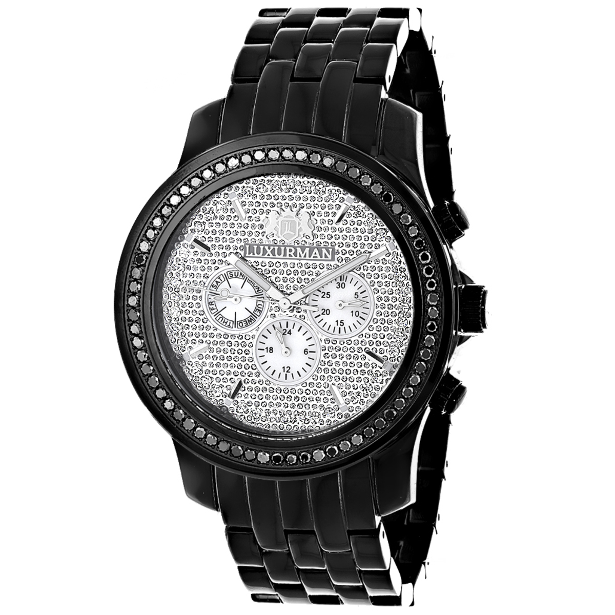 Black Diamond 2.25ct Luxurman Men's Watch Encrusted Dial 965992