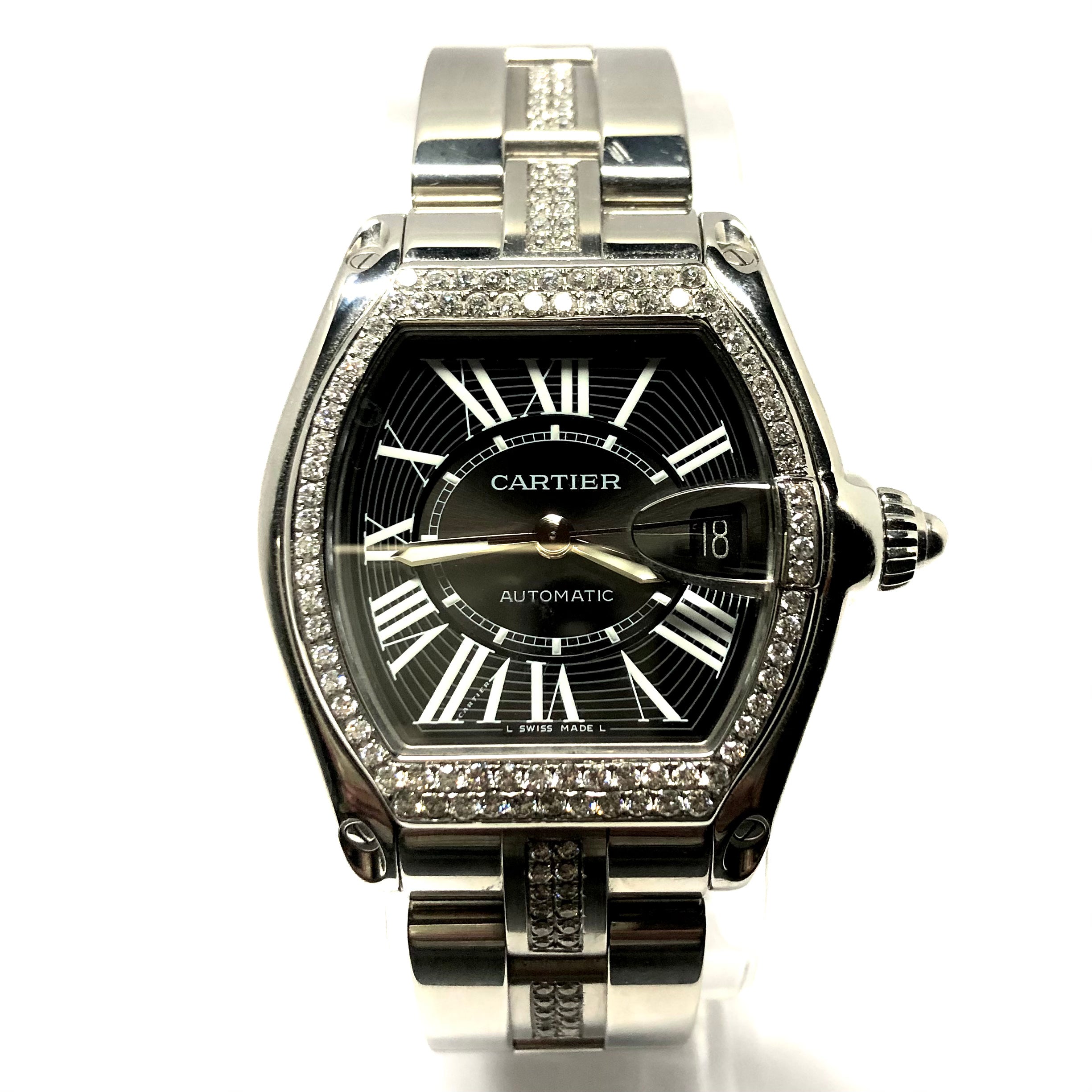 Cartier Roadster Stainless Steel Men's Diamond Watch 38mm 1.69ct ...