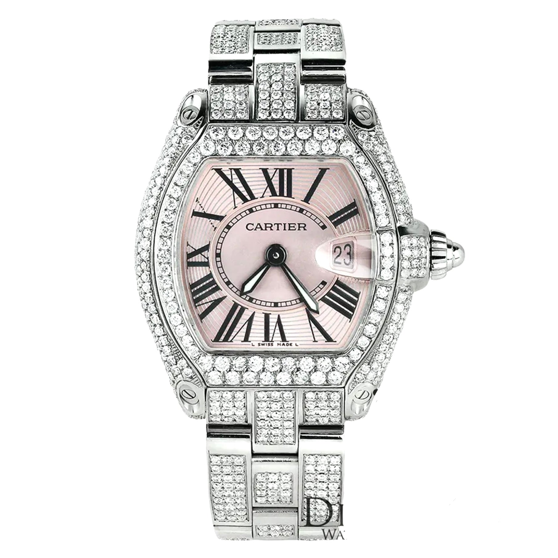 Cartier Roadster Stainless Steel Women's Diamond Watch 31mm ~7ct ...
