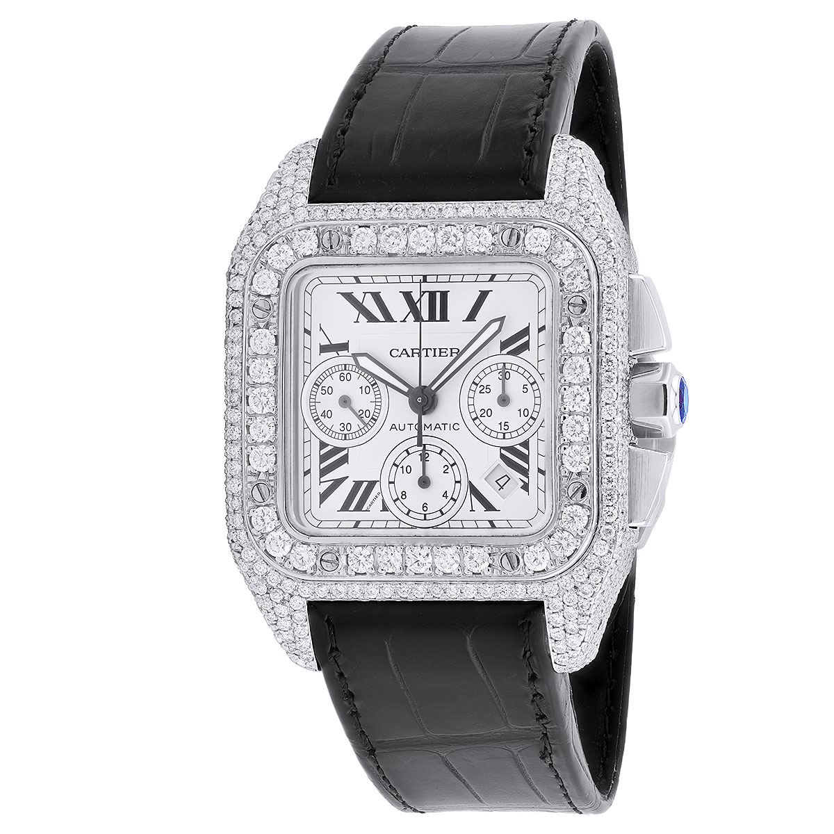 Cartier Santos 100 Mens Custom Diamond Watch 13.00ct 966047