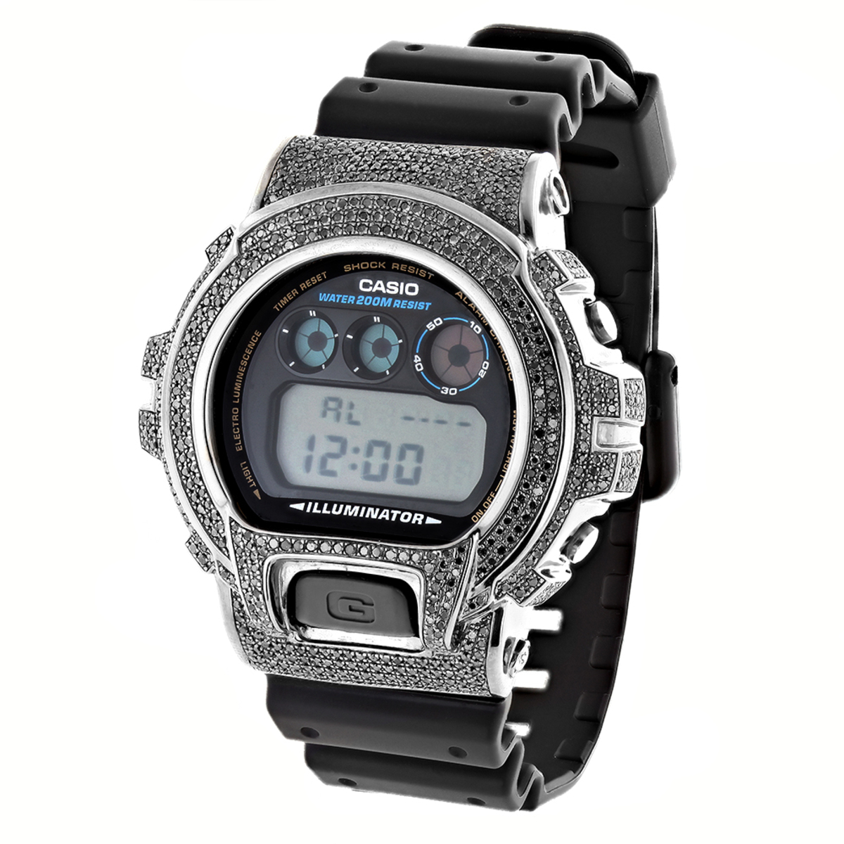 Casio G-Shock Black Diamond Watch DW6900 3.5ct Sterling Silver 967798