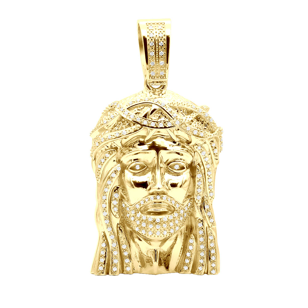 Large 10K or 14K Gold Hip Hop Jesus Head Diamond Pendant for Men 3ct ...