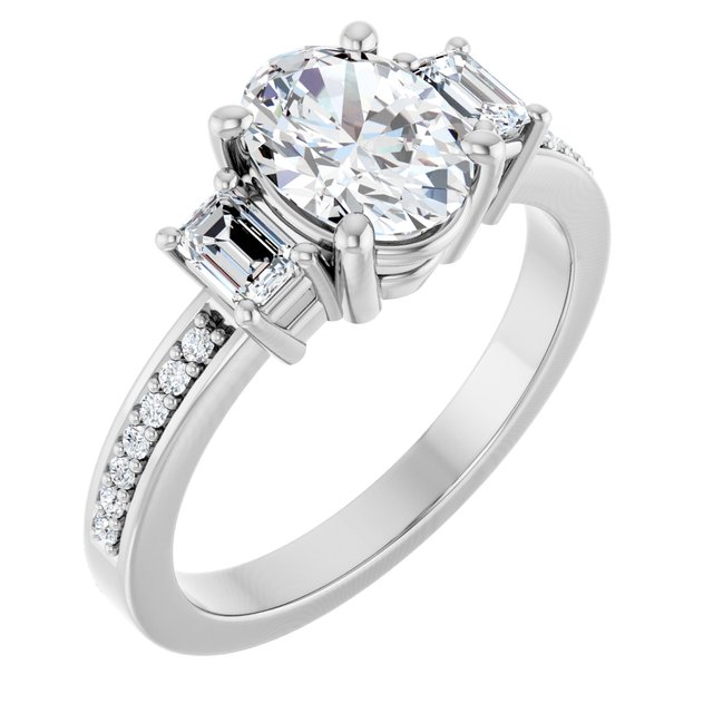 Daphne 1 Carat Oval Diamond Three-Stone Engagement Ring 14K White Gold ...