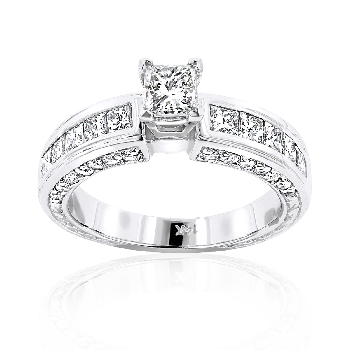 Designer Diamond Engagement Ring 1.52ct 14K White Gold 000094