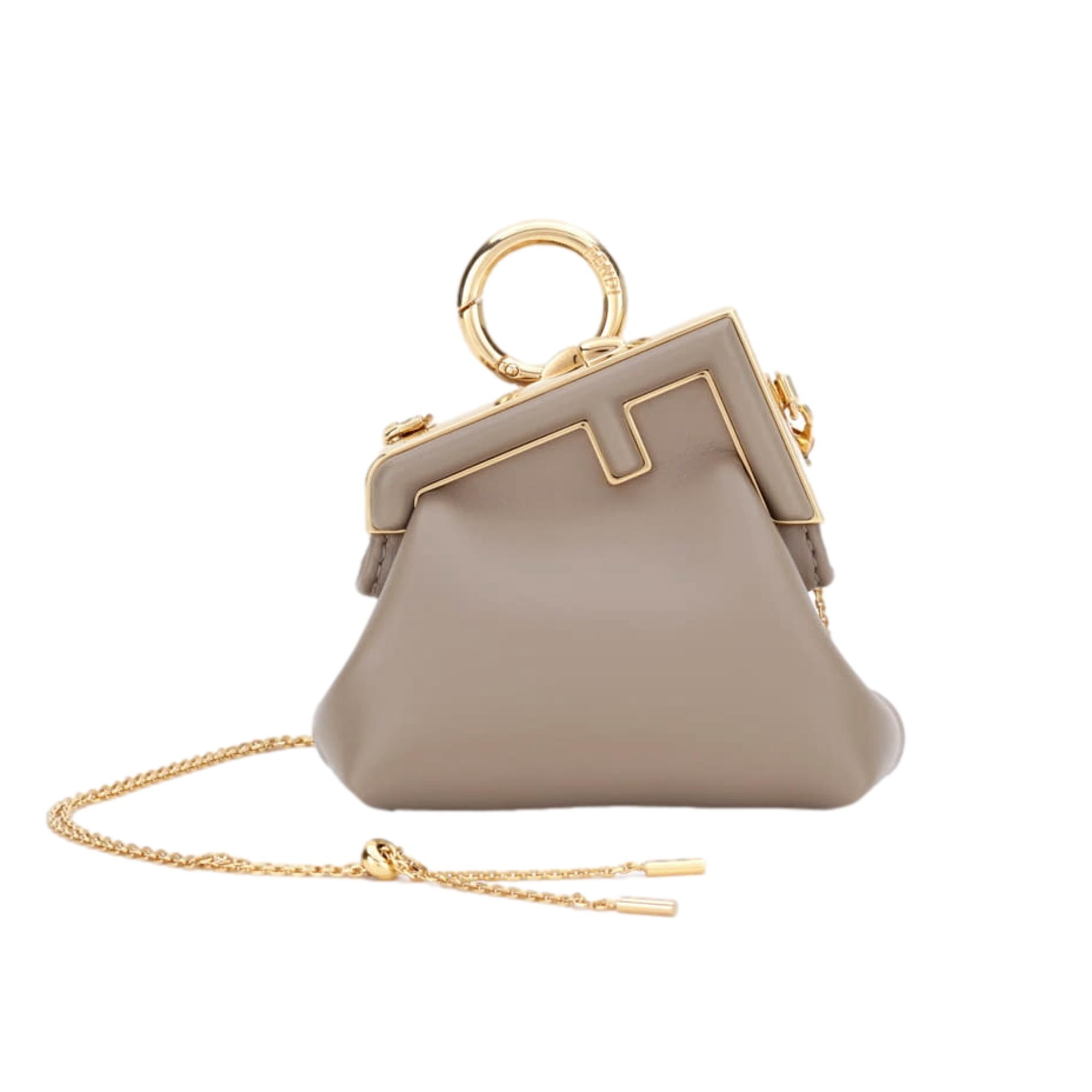 Fendi First Tortora Gray Leather Nano Micro Charm Pouch Bag for Women ...