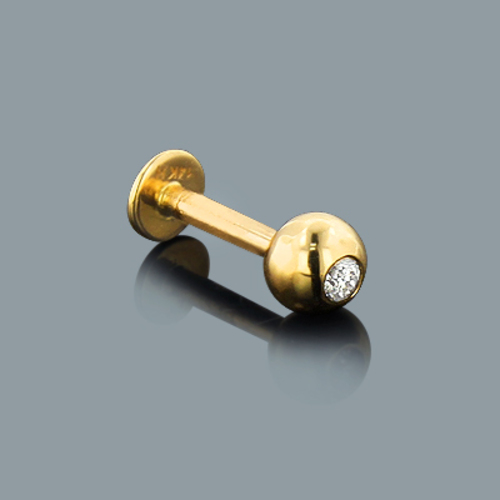 Solid 14K Gold Diamond Ball Labret Stud 0.08ct 800701