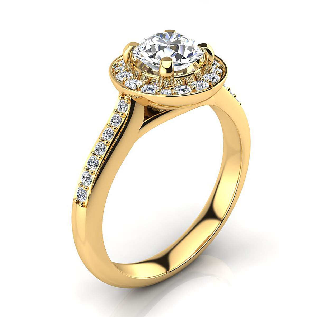 Halo Designer 18K Yellow Gold G/VS Round Diamond Engagement Ring 1.1ct ...