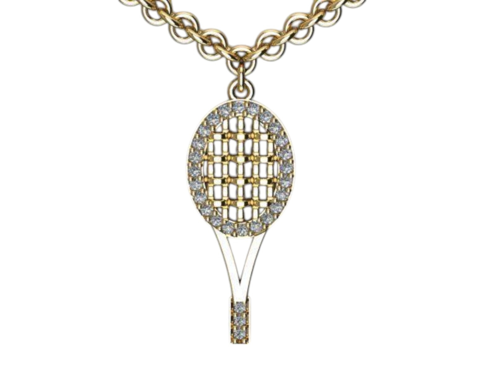 14K Yellow Gold Diamond Tennis Racket Pendant for Women 0.24ct HD0687 ...