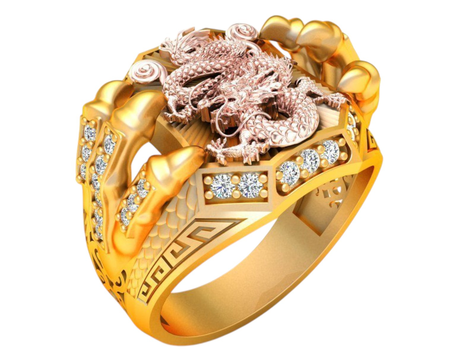 Men's 14K Yellow/Rose Gold Diamond Pinky Ring Dragon Claw Design 0.39ct ...