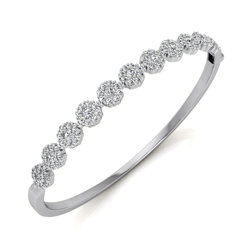 Women's 14K Gold Bangle Bracelet with Round Diamonds 2.04ct HD3640