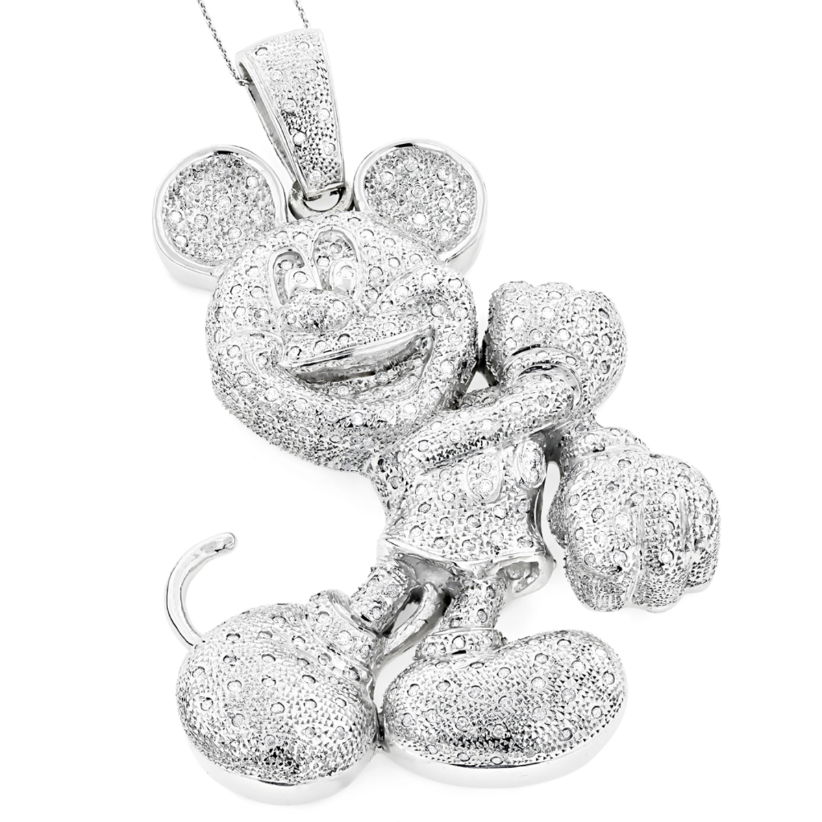 Huge 10K White Gold Diamond Mickey Mouse Pendant 4ct 000043