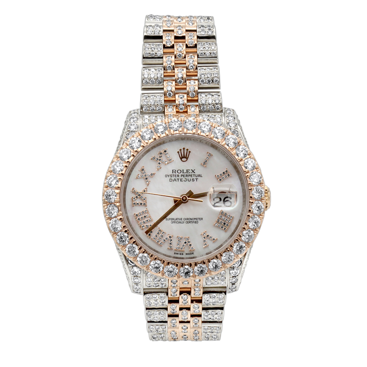 36mm Iced Out Mens Diamond Rolex Watch for Sale Two Tone DateJust 14ct ...