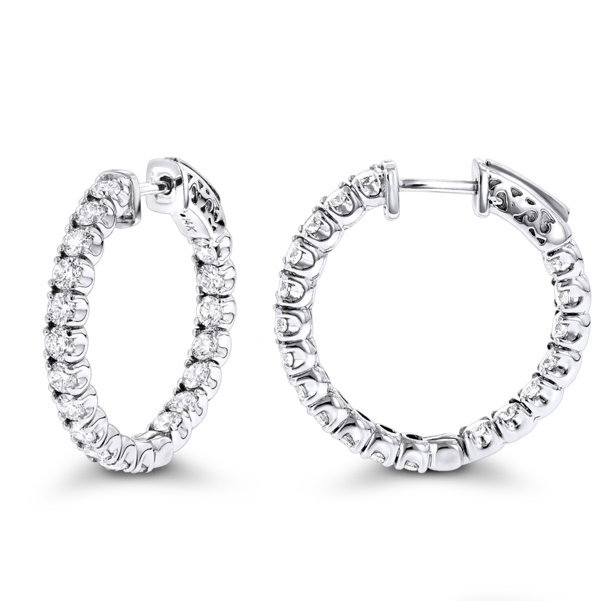 1 inch Inside Out Classic Diamond Hoop Earrings 2.75ct 14K Gold G-H VS ...