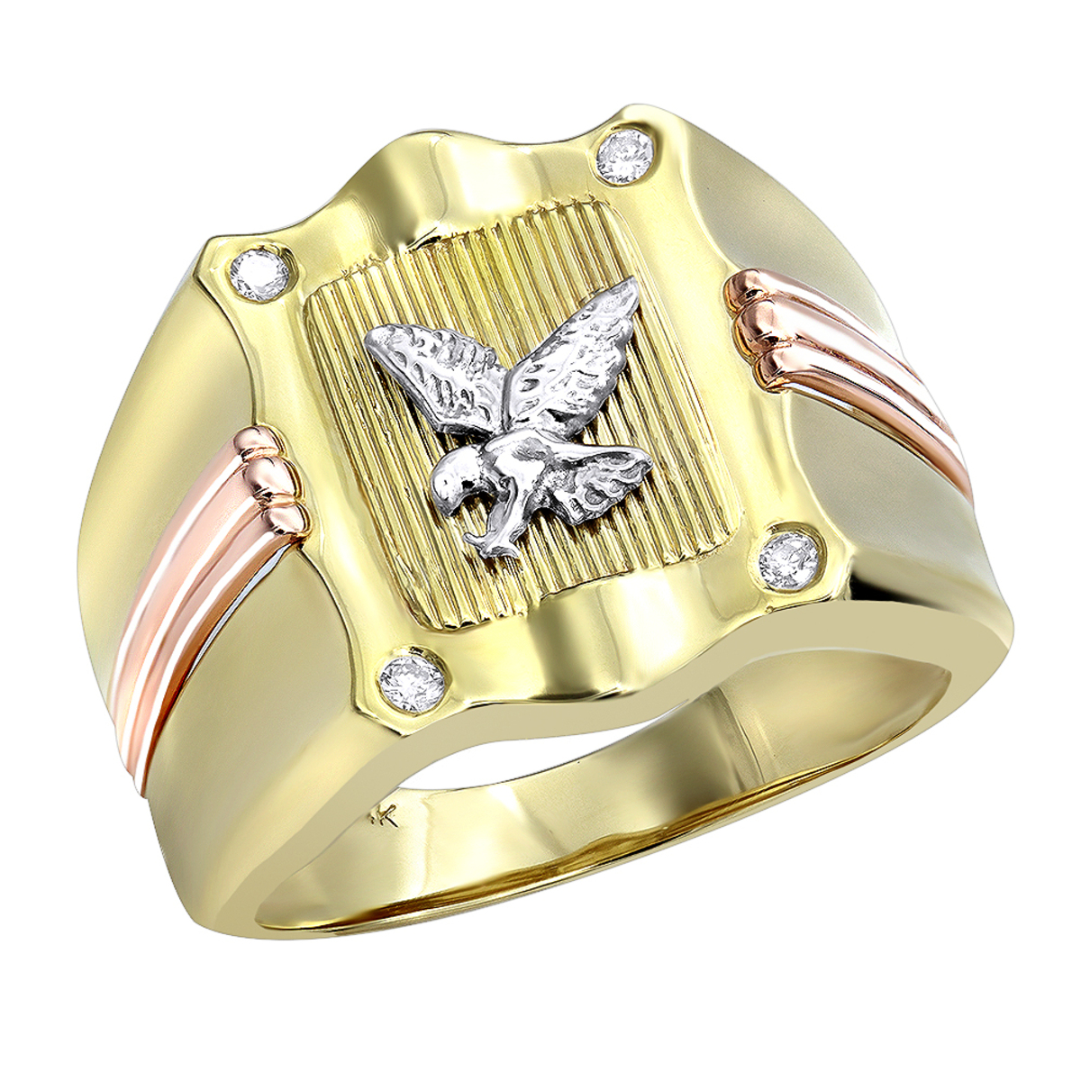 14 Karat Yellow Rose Gold Diamond Mens Eagle Ring 10ct 004867