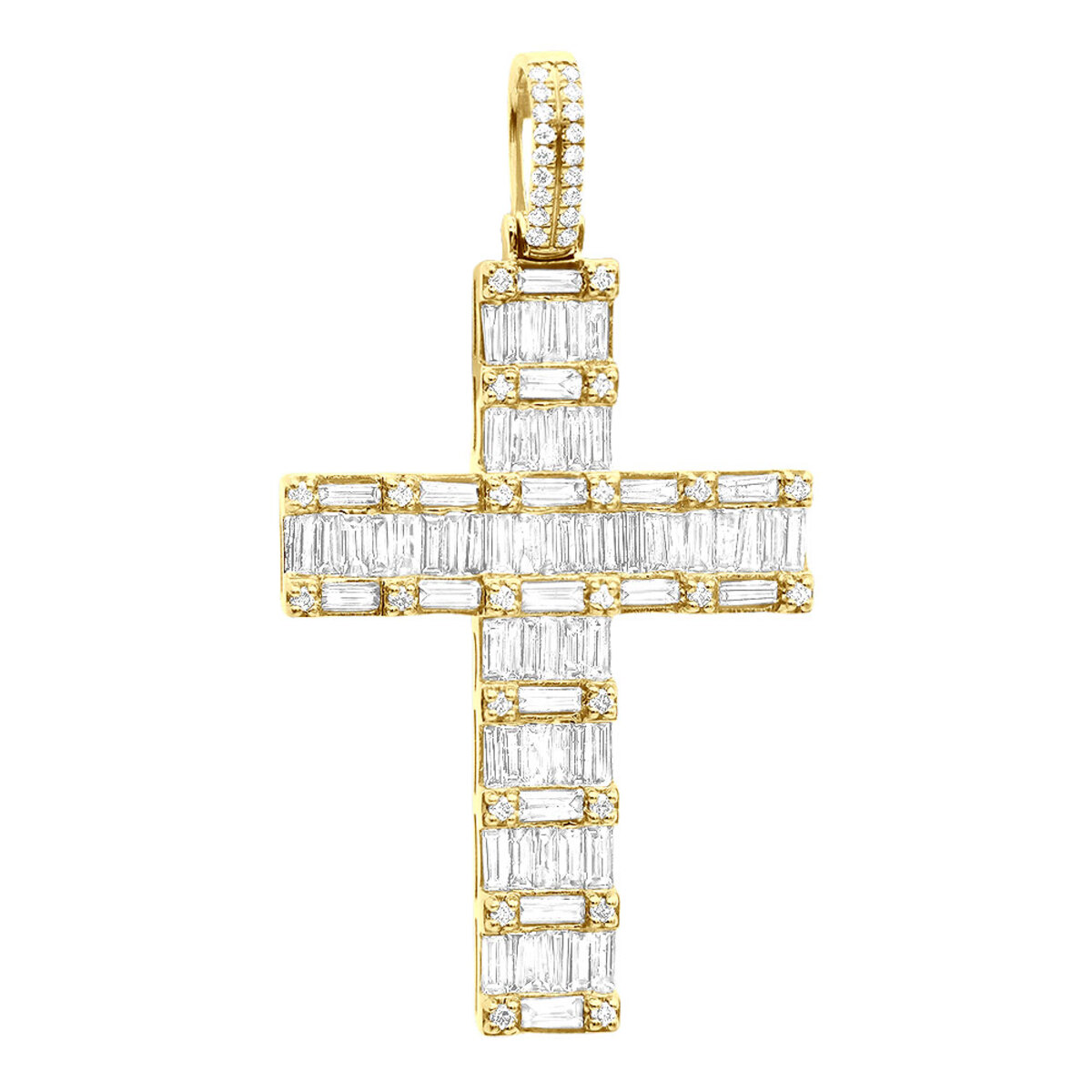 14k Gold Diamond Cross Pendant for Men 4 Carats Round & Baguette ...