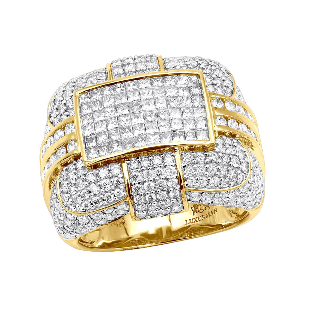 14K Yellow Gold Mens Designer Diamond Ring 4.01ct 204223