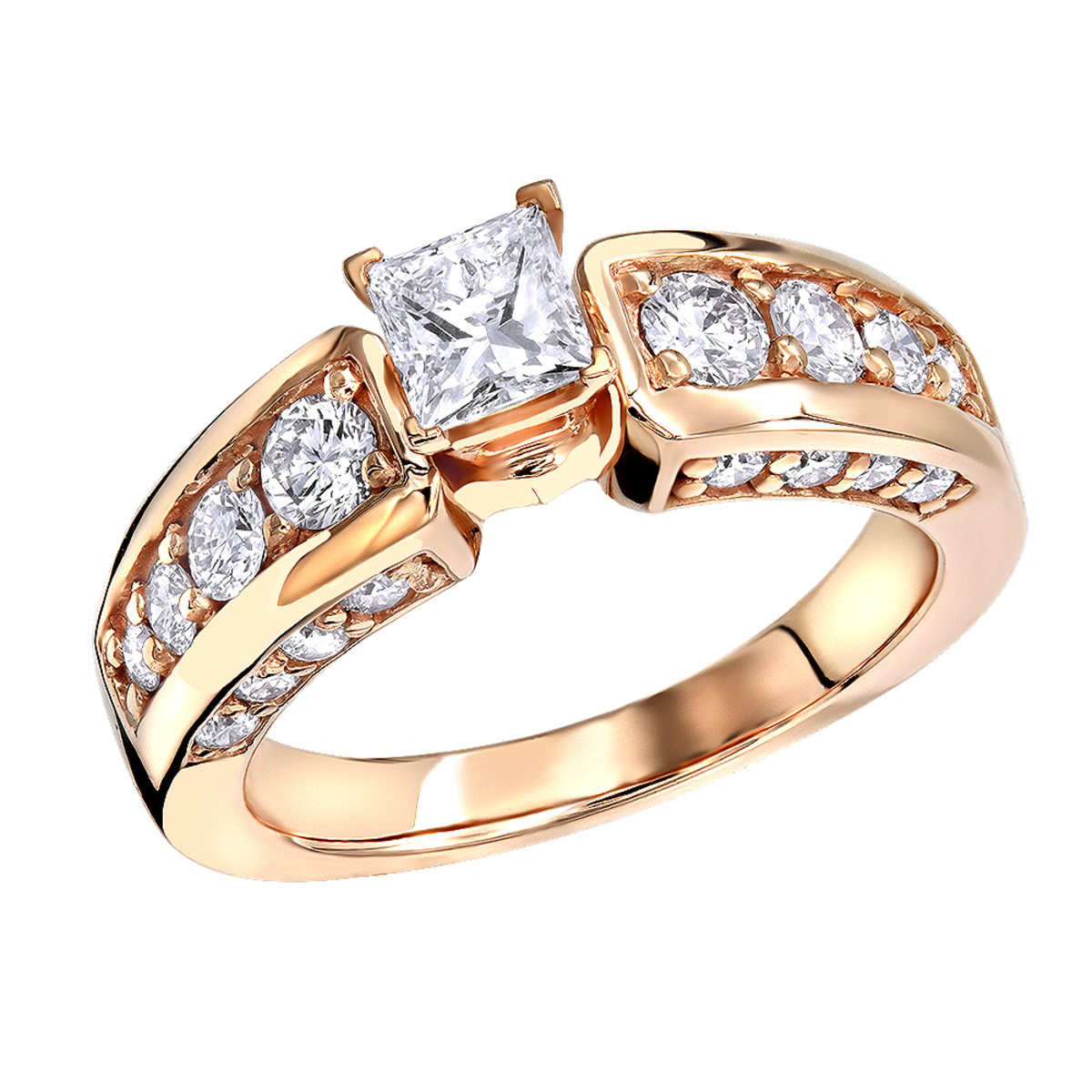 14K Gold Round Princess Cut Diamond Engagement Ring 1.66ct 004973