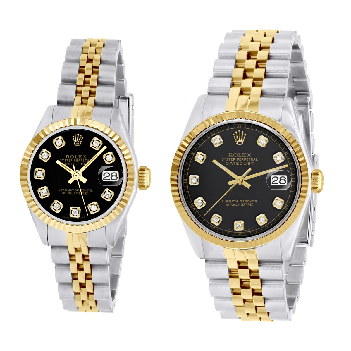 His and Hers Two Tone Gold Rolex Diamond Watch Set Black Dial Jubilee ...