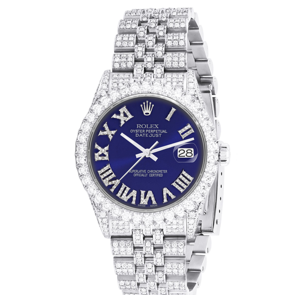 Iced Out Men's Diamond Watch | Rolex Datejust | 36mm | Roman Dial ...