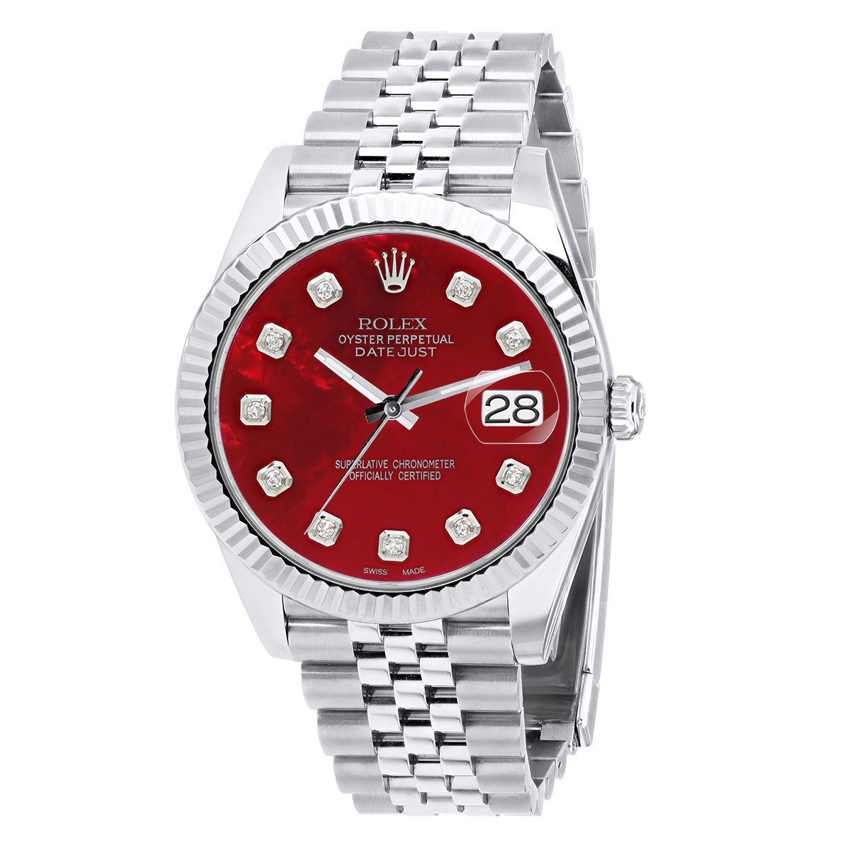 Diamond Watch Rolex Datejust 41mm Red Mother Of Pearl Dial Jubilee ...