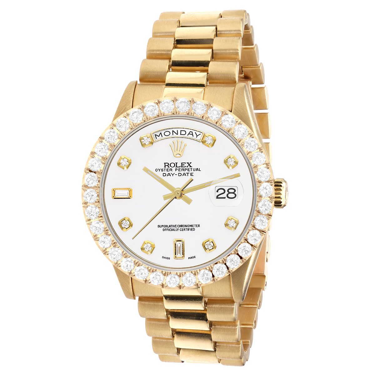 Gold Watch Rolex Day-Date 36mm White Dial President Bracelet Diamond ...