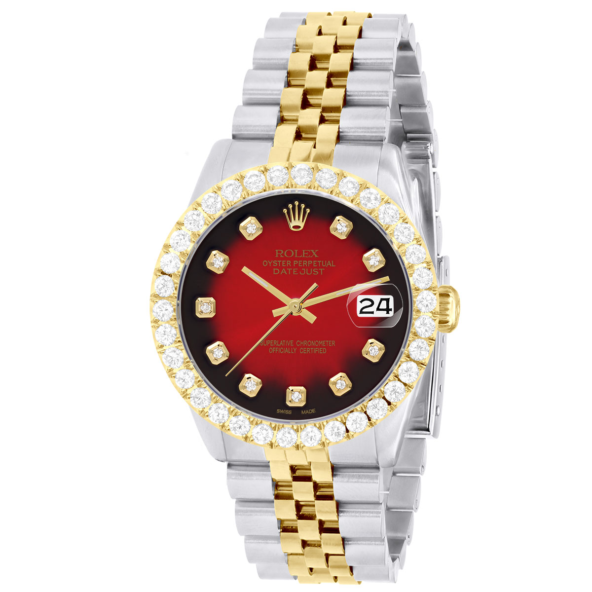 Watch Rolex Datejust 36mm Dark Red Dark Dial Jubilee Bracelet Diamond ...