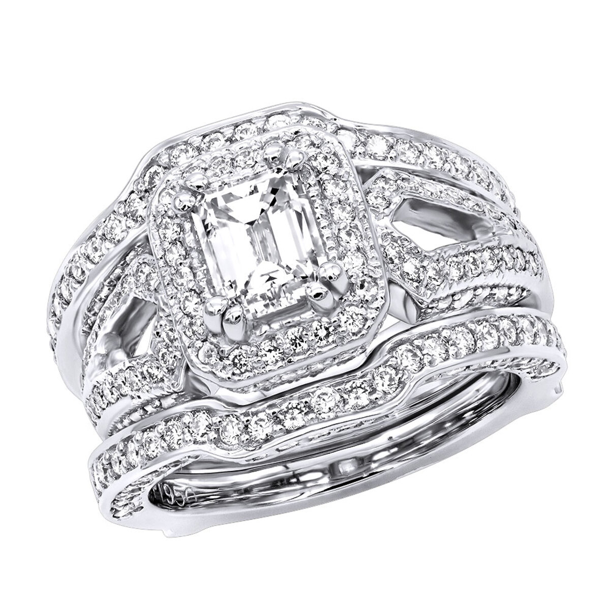 Platinum 3 Carat Emerald Cut Diamond Engagement Ring Wedding Band ...