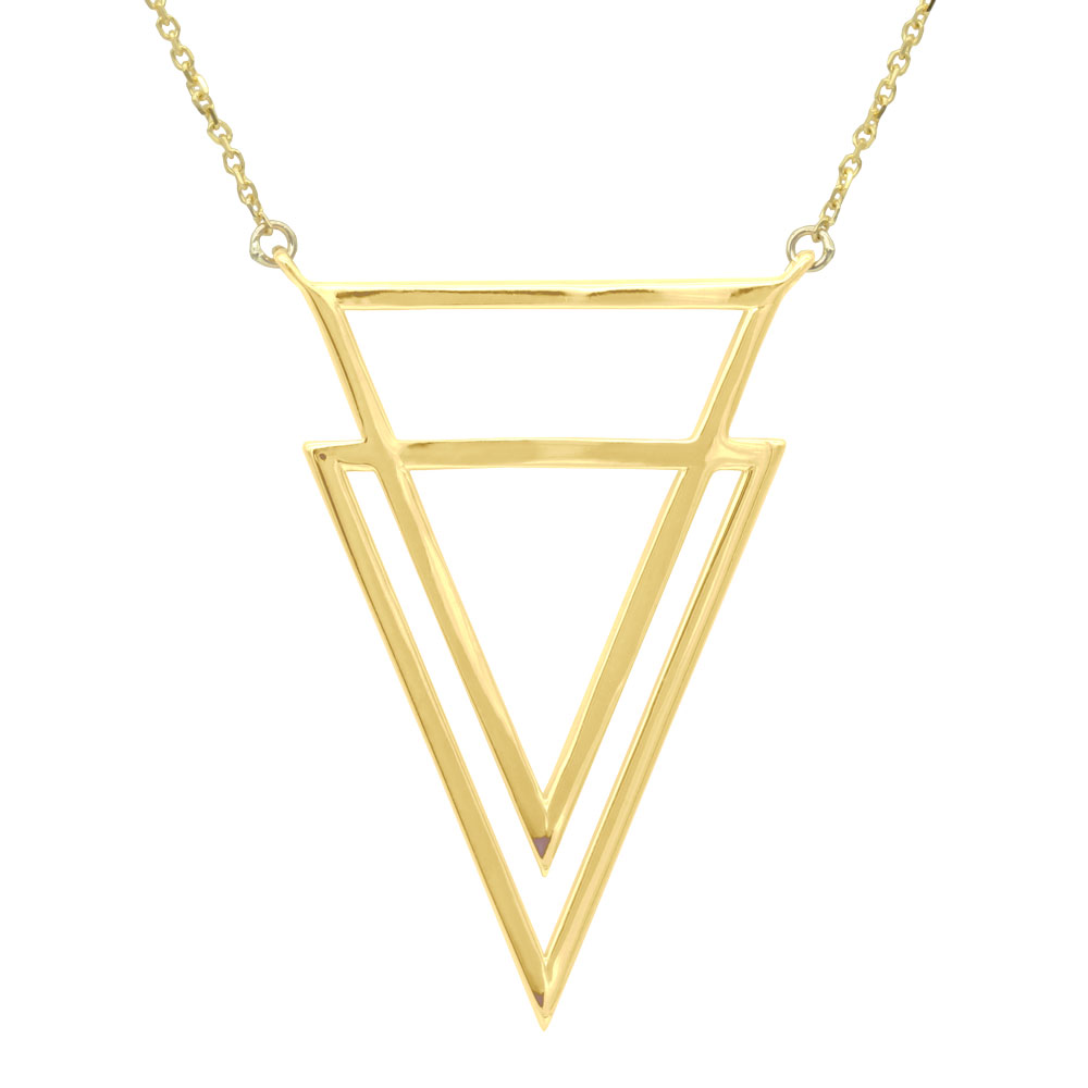 14K Yellow Gold Double Triangles Necklace for Women 018082