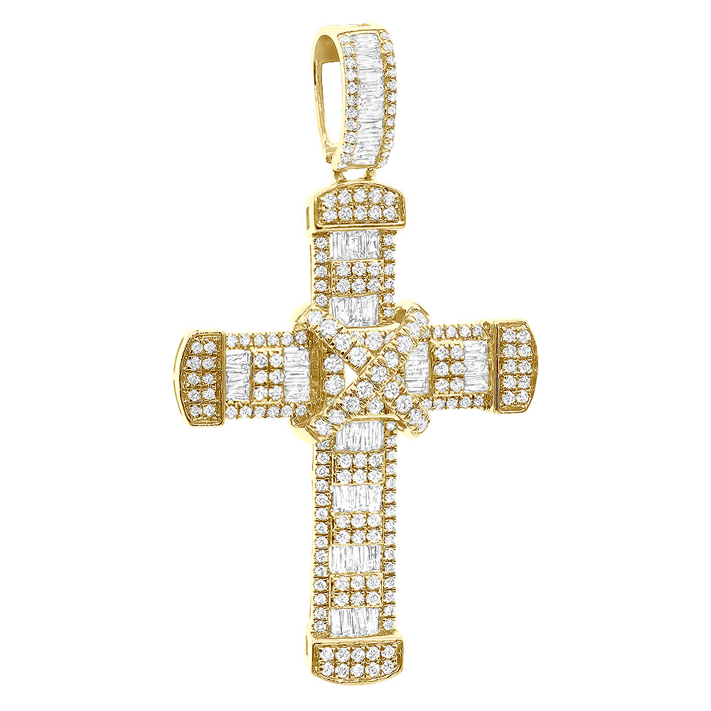 Unique Men's Diamond Cross Pendant 14K Yellow Gold 2 Inch 3 Carats 803238