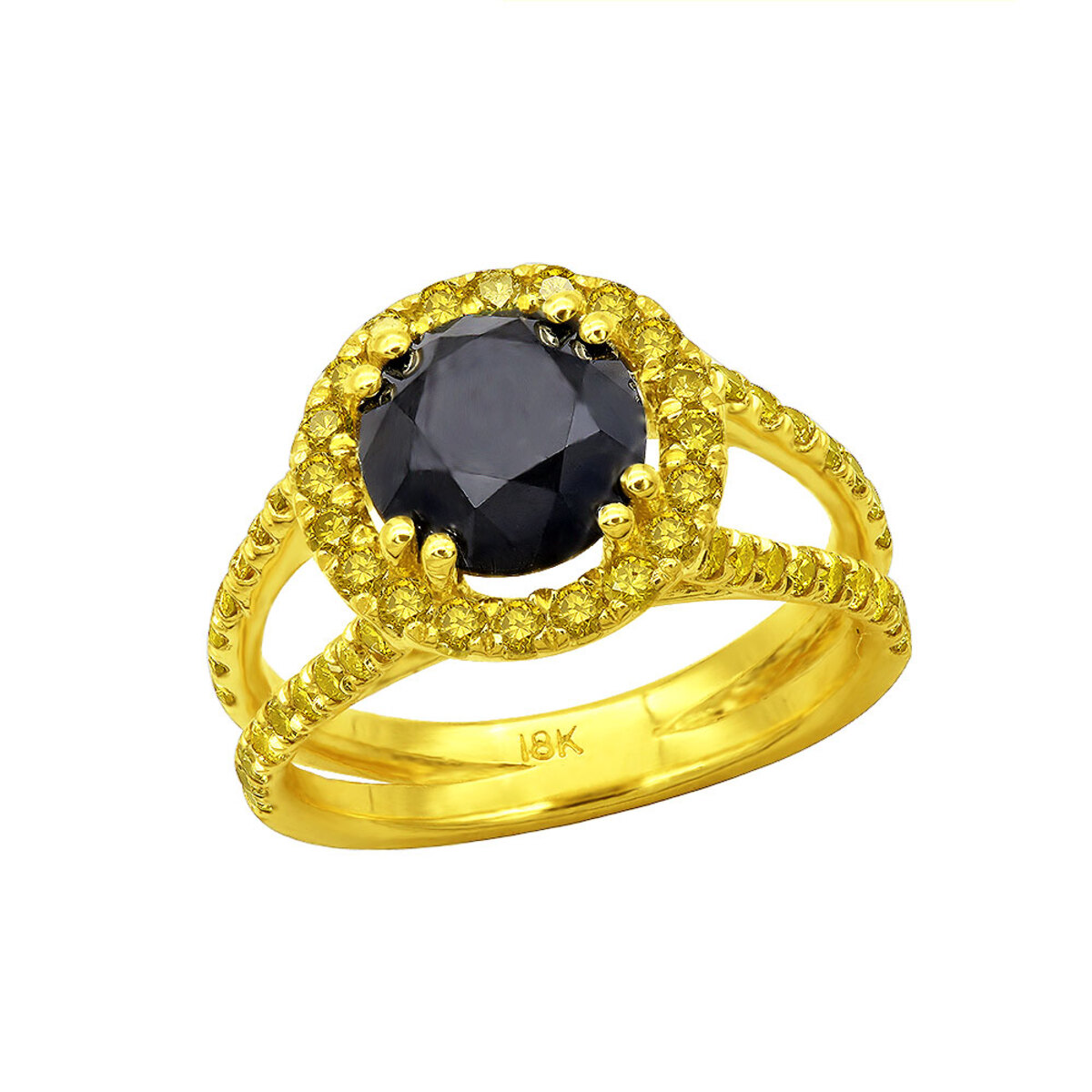Unique Yellow and Black Diamond Engagement Ring 2.95ct 18K Yellow Gold ...