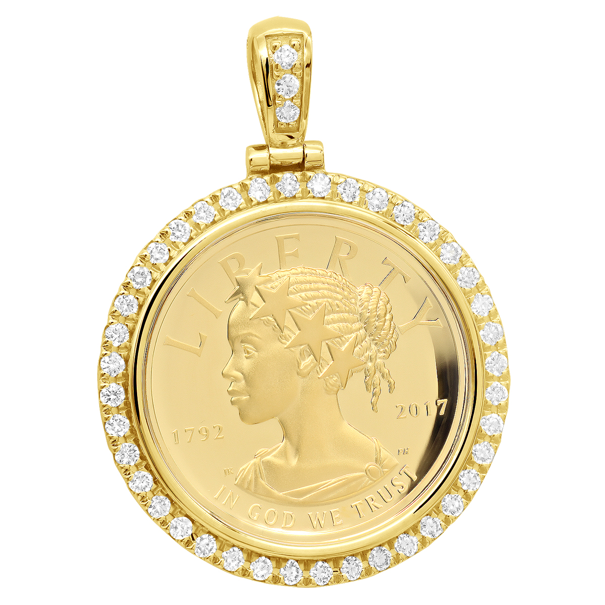 US Mint American Liberty 1oz Gold Coin Pendant w Diamond Bezel 2ct 2017 ...