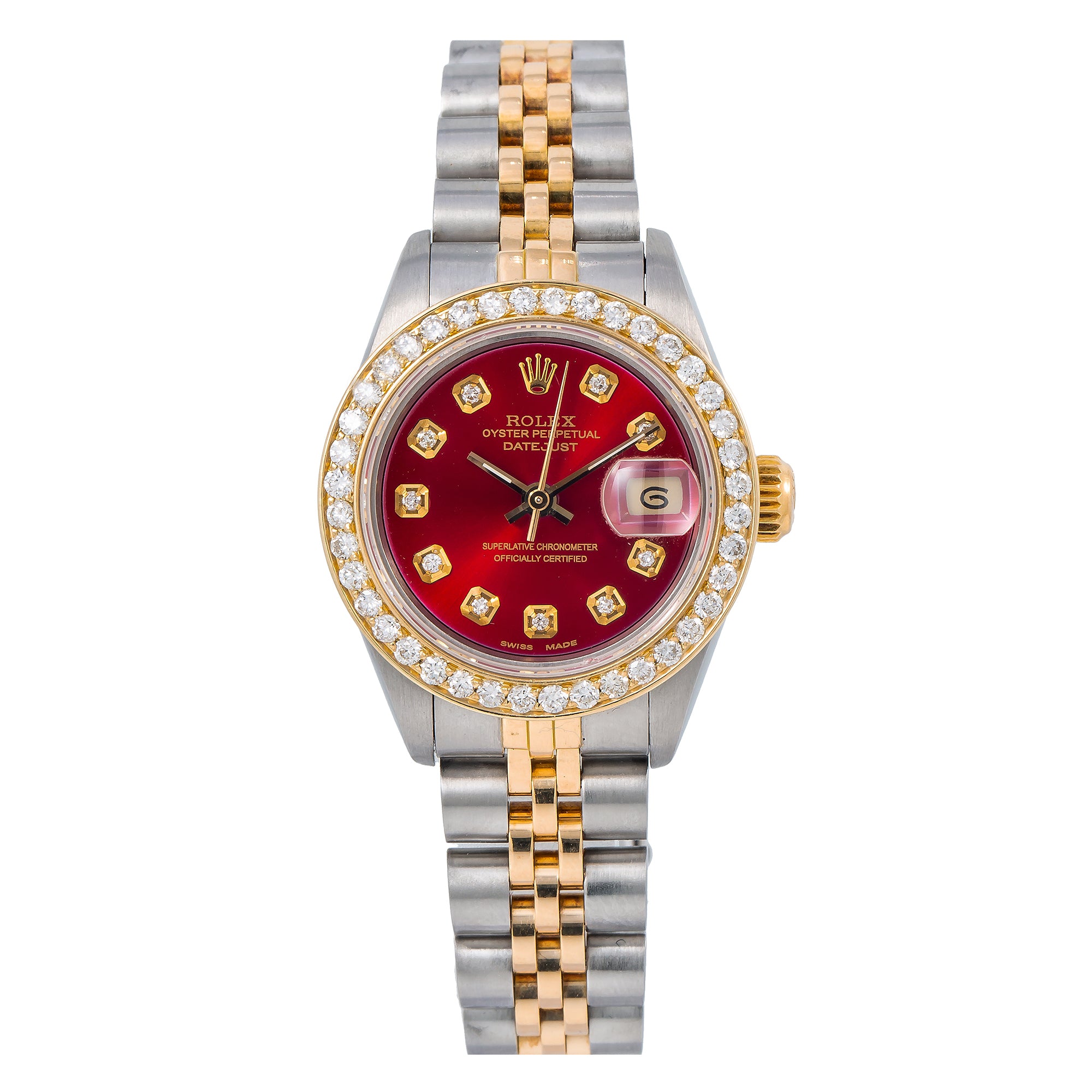 Rolex Lady-Datejust 69173 26MM Red Diamond Dial With Two Tone Jubilee ...