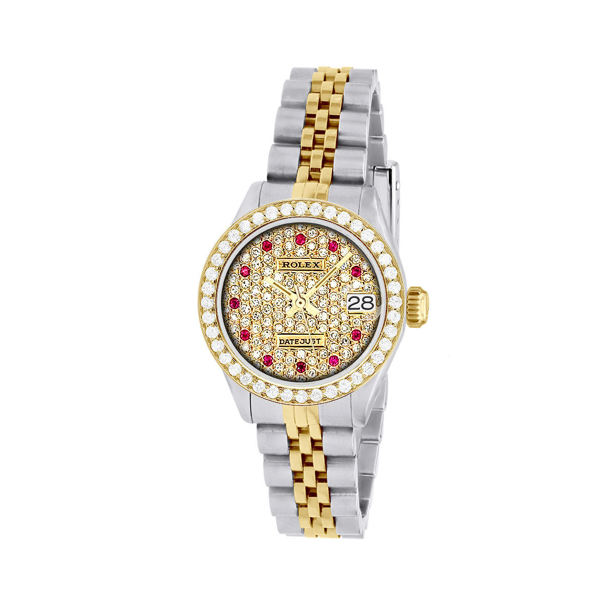 Women's Two-Tone Watch Rolex Datejust 26mm Diamond Bezel Iced Out Dial ...