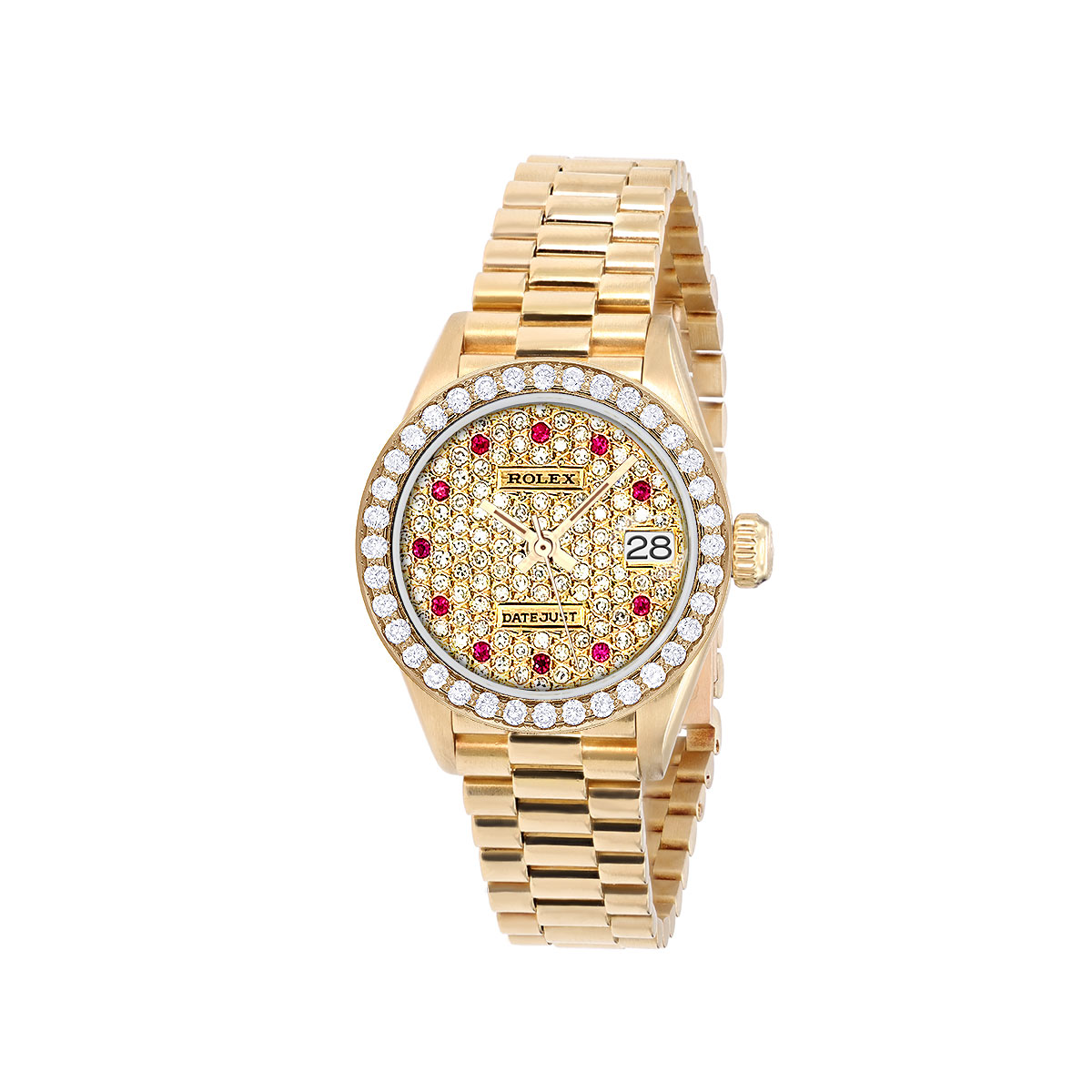 Women's 18K Gold Watch Rolex Datejust 26mm Diamond Bezel Iced Out Dial ...