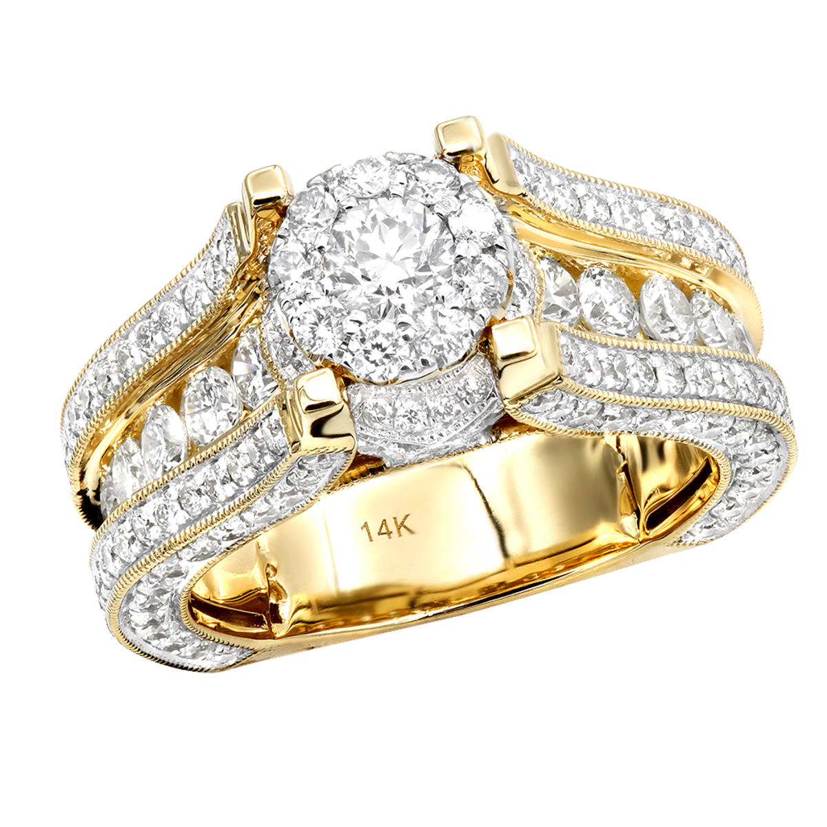 Glowing 3 Carat Halo Round Diamond Engagement Ring 14K Yellow Gold for ...