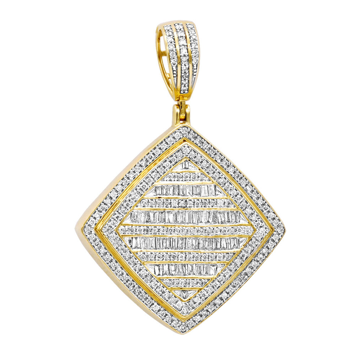 Unique Rhombus Diamond Pendant for Men 14K Yellow Gold Round & Baguette ...