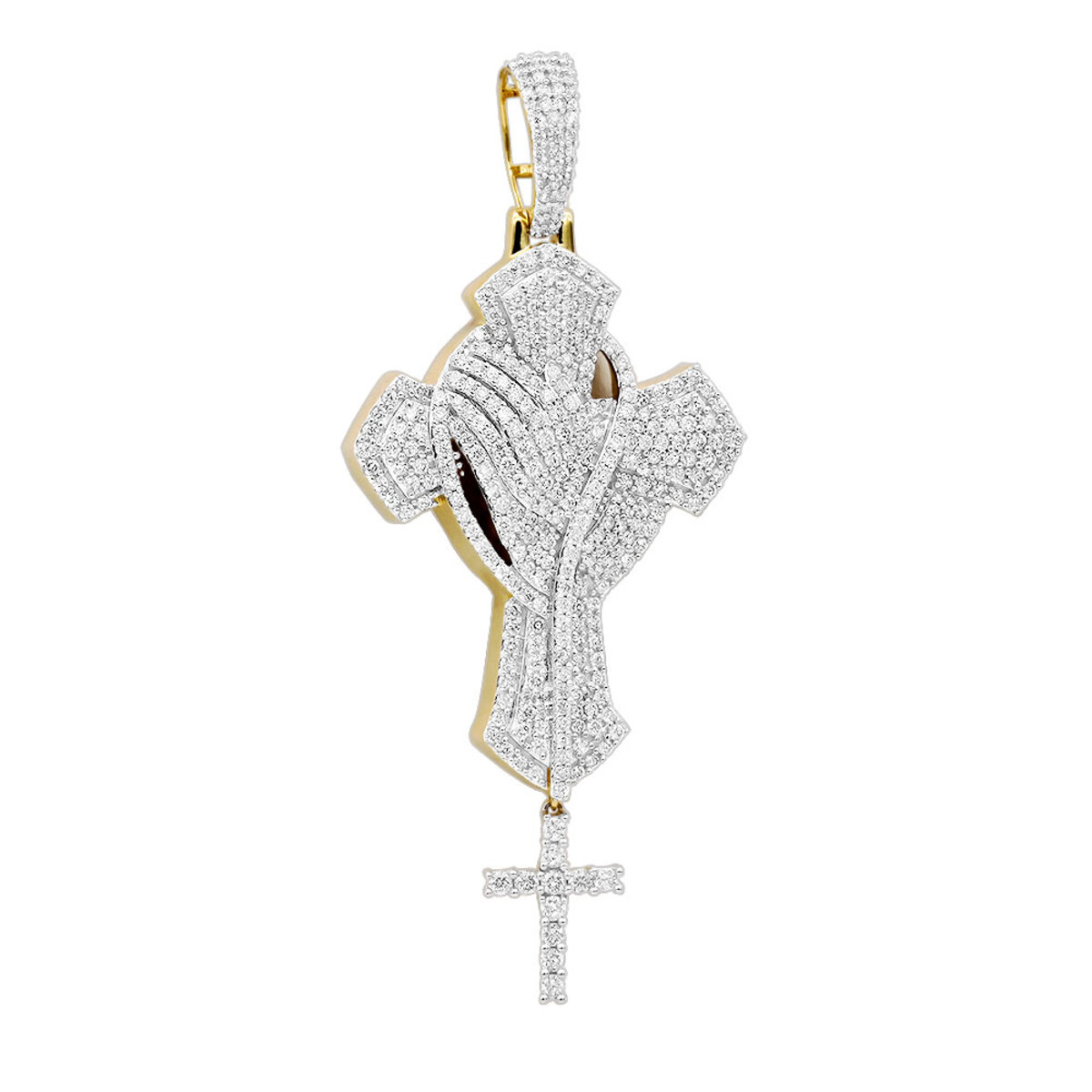 Religious Unique 14K Yellow Gold Large Men's Diamond Cross Pendant with ...