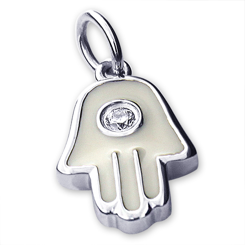 14K White Gold Small Hamsa Pendant with Diamonds 0.02ct 802023