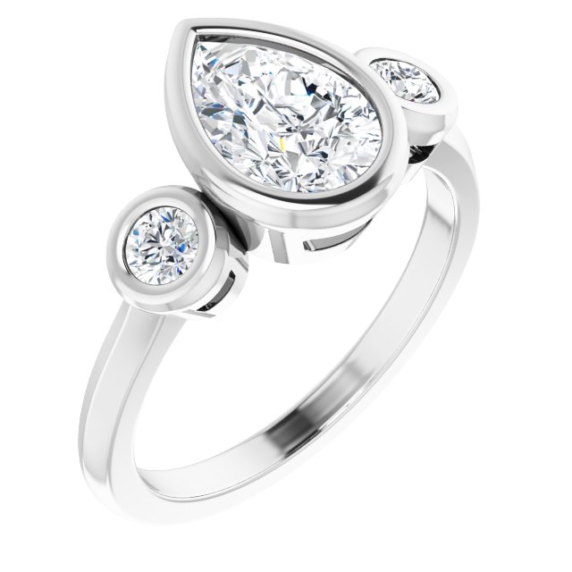 Jordyn 2 Carat Pear Lab Grown Diamond Three-Stone Bezel-Set Engagement ...